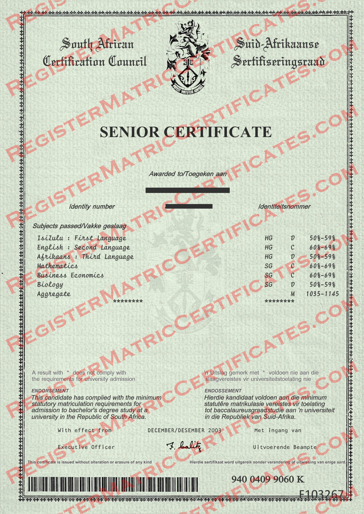 Store - Register Matrics and Certificates