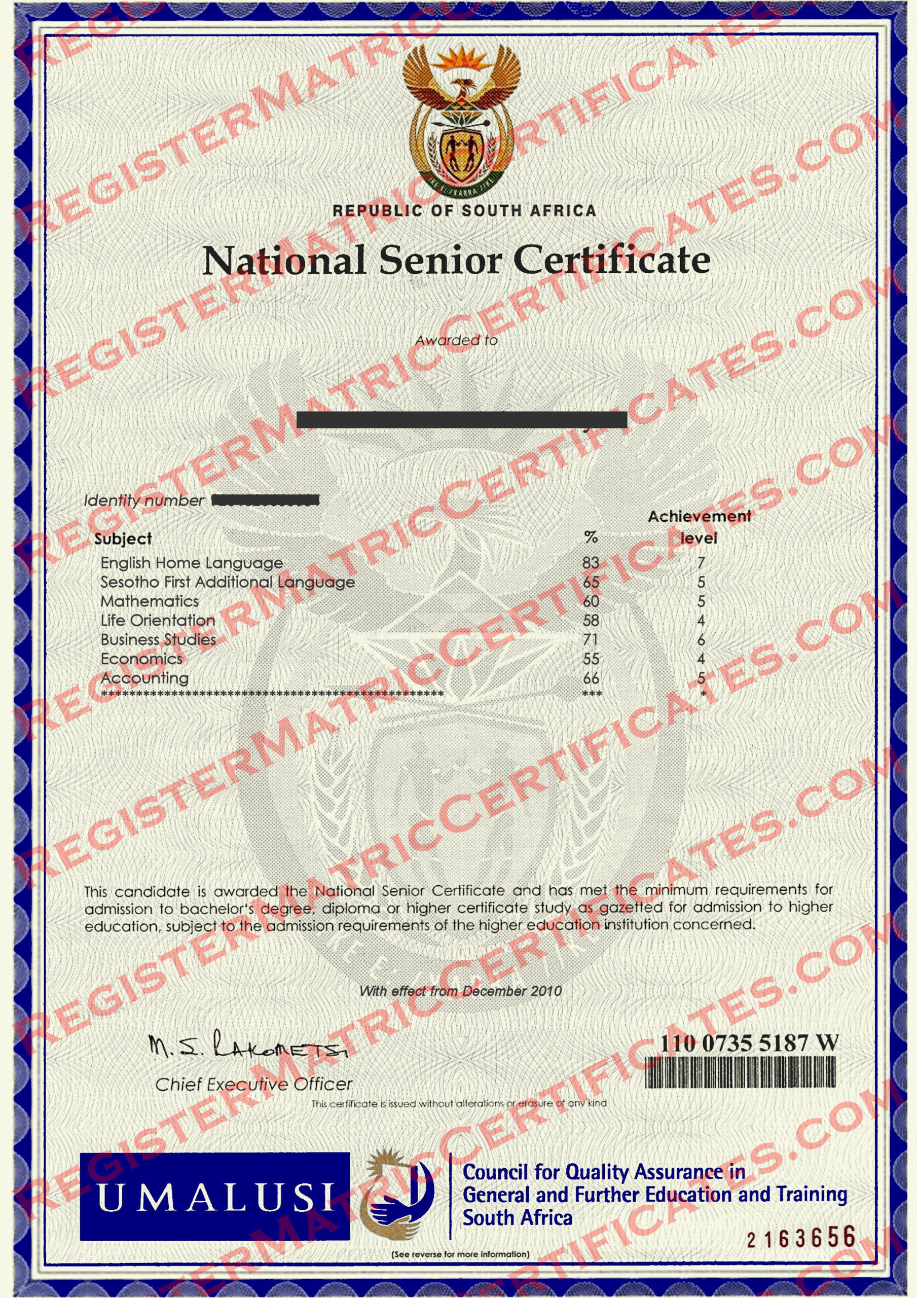 Store - Register Matrics and Certificates