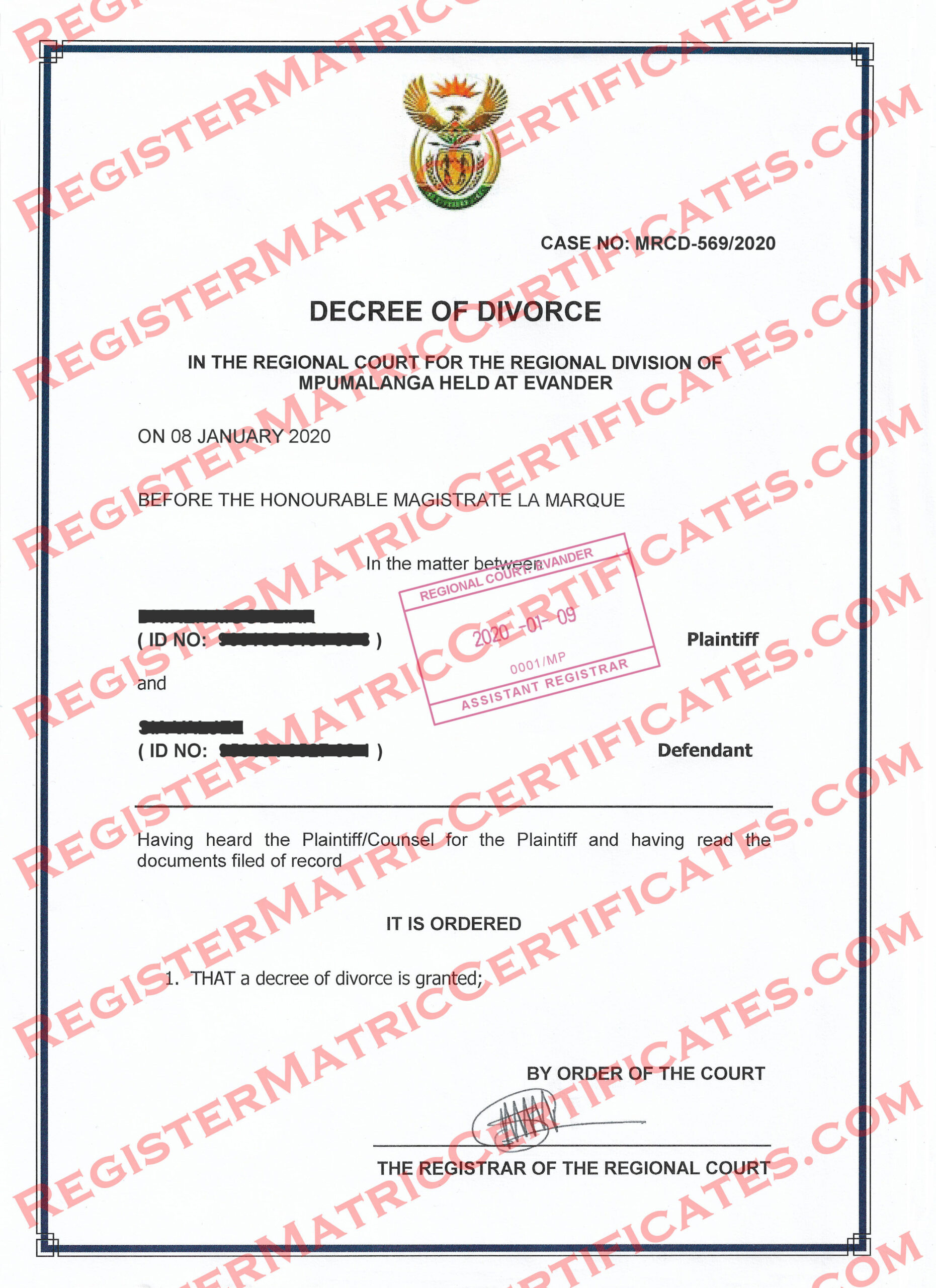 Store - Register Matrics and Certificates